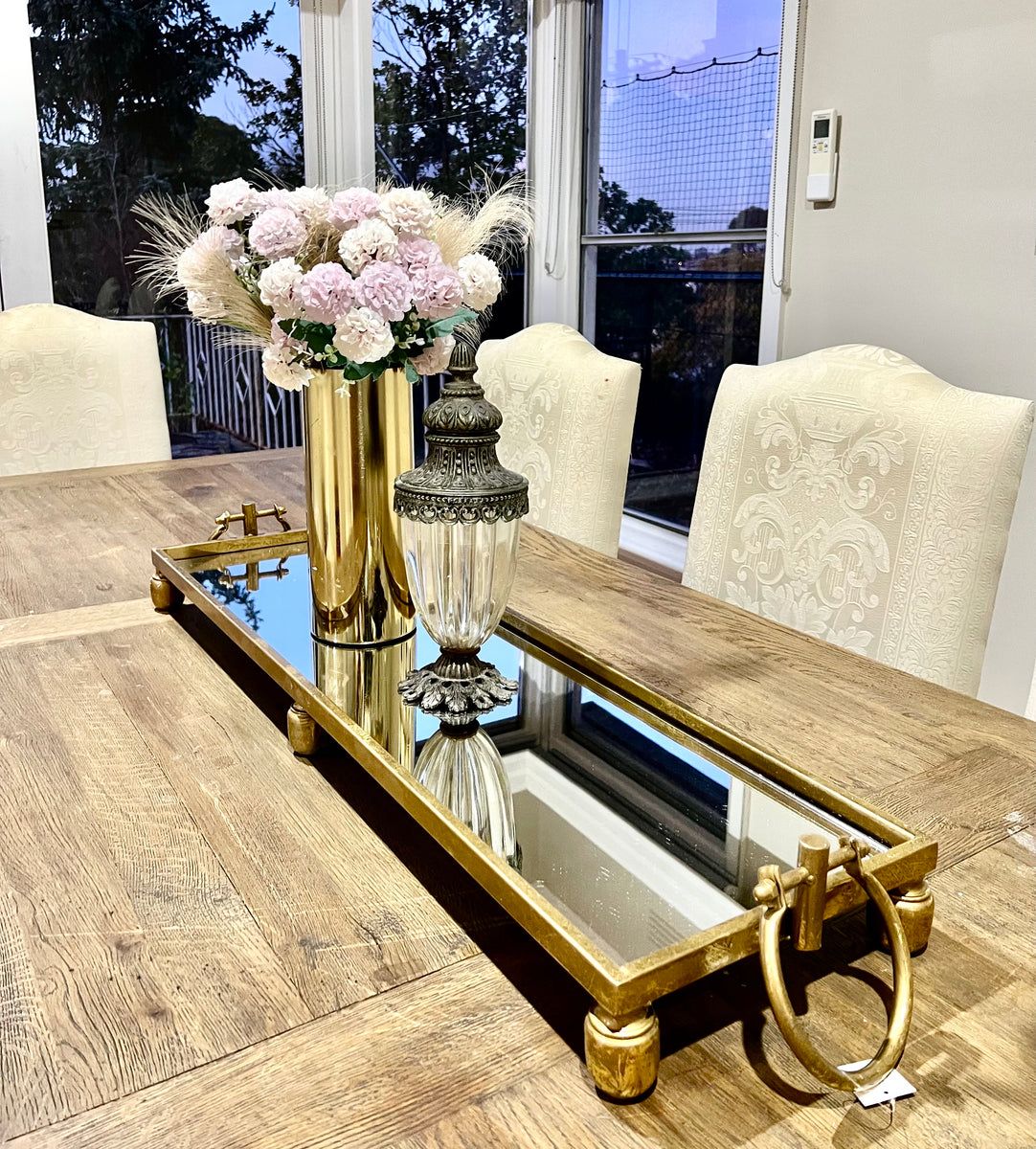 Long Classic French Gold Mirrored Tray with Handle - Decorative ...
