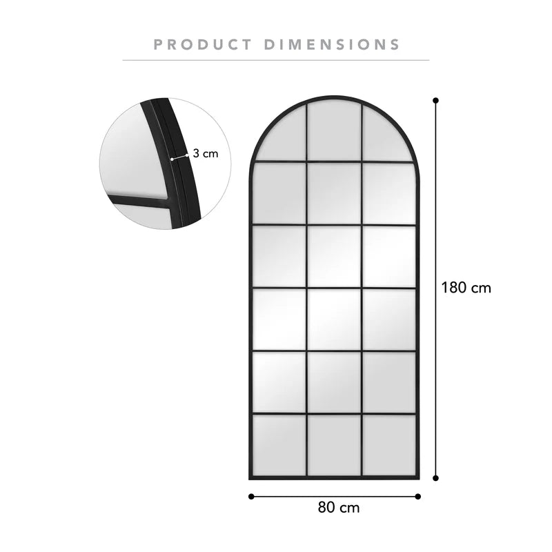 Sophia 180cm Windows Metal Arch Full Length Mirror Black – Silsan Decor