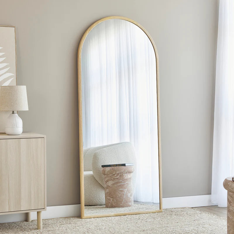 Oakleigh 180cm Arch Solid Oak Full Length Mirror Natural – Silsan Decor