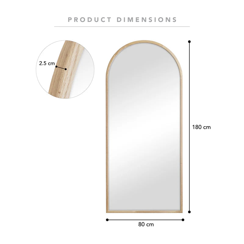 Oakleigh 180cm Arch Solid Oak Full Length Mirror Natural – Silsan Decor
