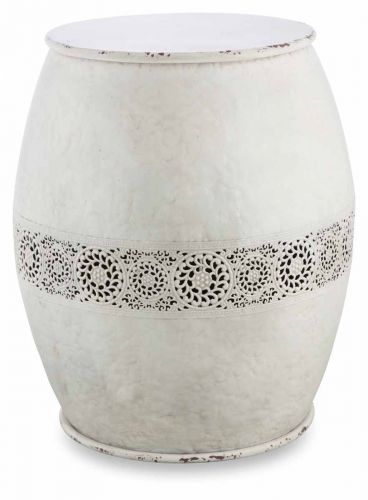 Filigree Distressed Metal Stool Large - White – Silsan Decor