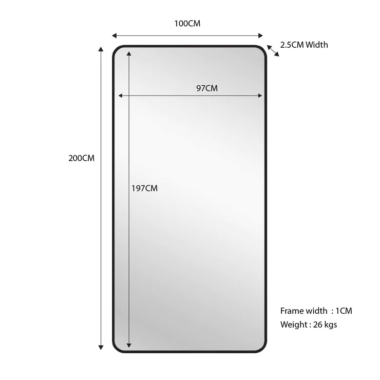 Rectangular Modern Black Full Length Large Metal Mirror 100x200 cm ...