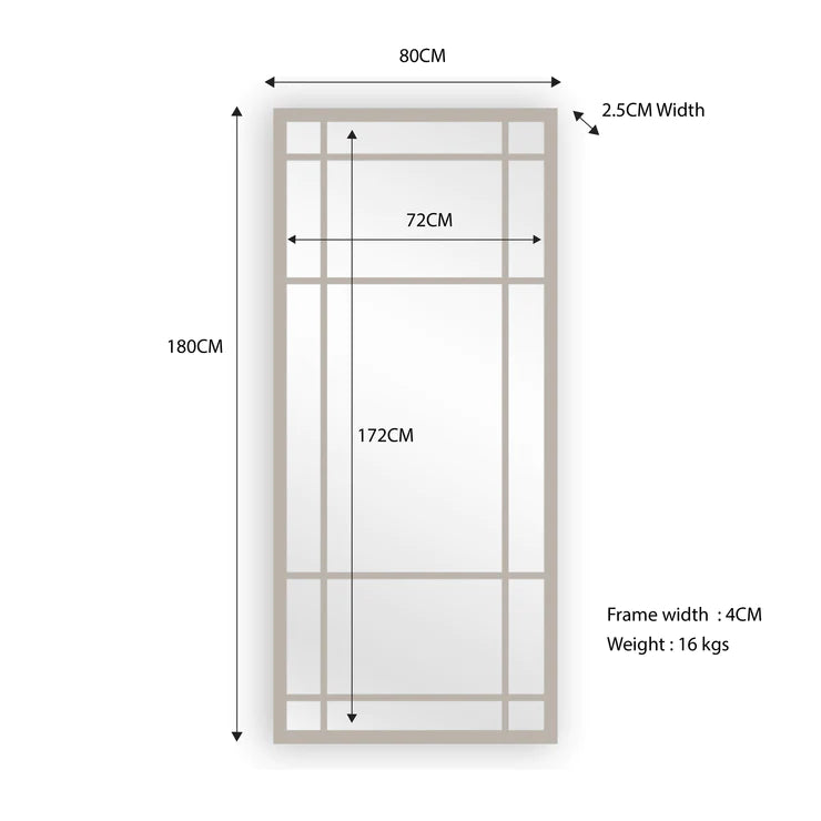 Window Style Mirror Full Length - Champagne 80x180 CM – Silsan Decor
