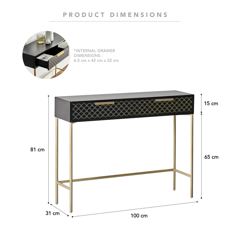 Modern Black Console Table with Gold Handle 100 cm – Silsan Decor