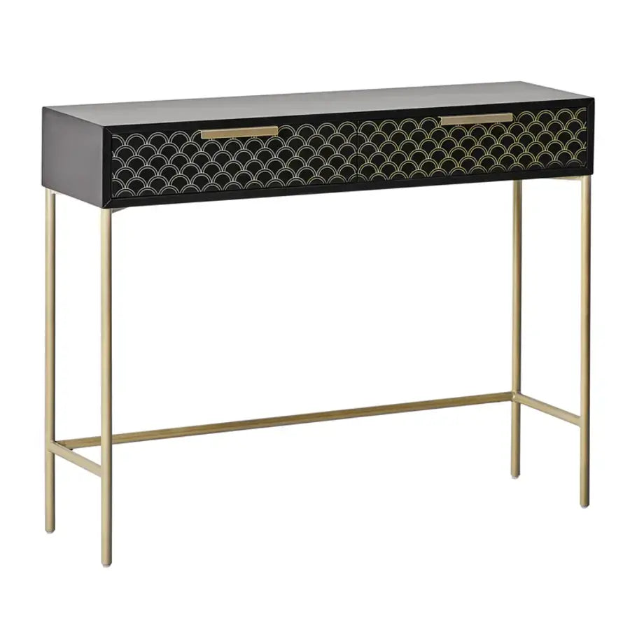 Modern Black Console Table with Gold Handle 100 cm – Silsan Decor